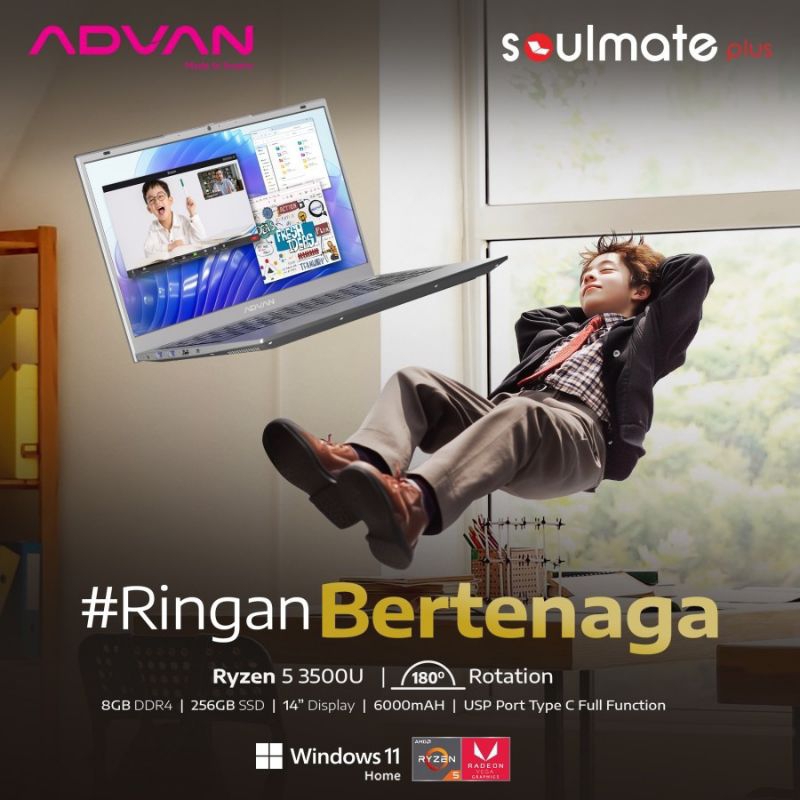 Jual Advan laptop Soulmate Plus AMD Ryzen 5 3500U | 8/256gb Windows 11 ...