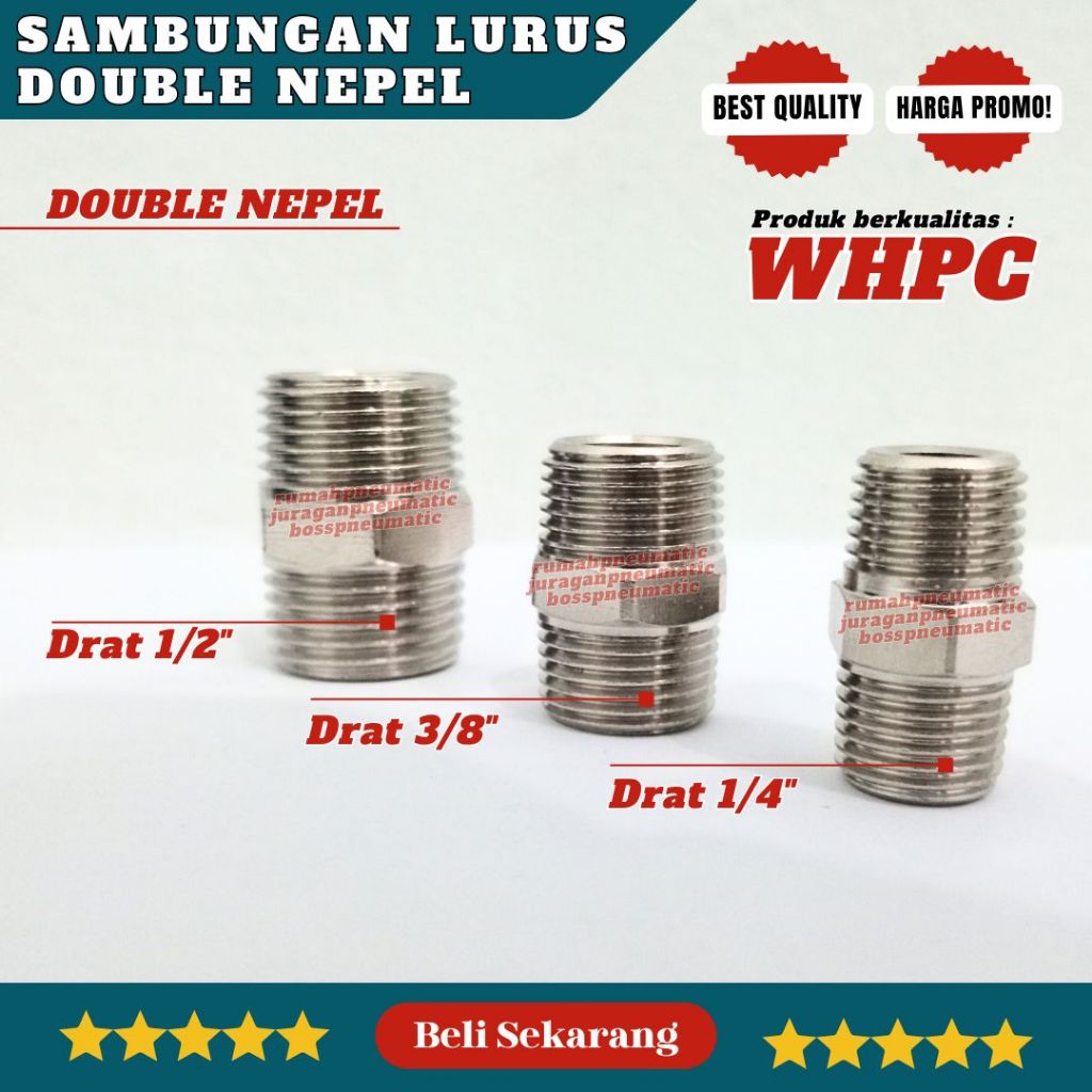Jual DOUBLE NEPEL FITTING LURUS DRAT MALE UKURAN 1/4" 3/8" 1/2" DRAT ...