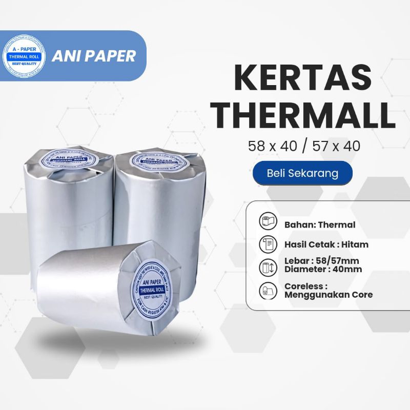 Jual kertas thermal ukuran 57mm x 40mm isi 100roll | Shopee Indonesia