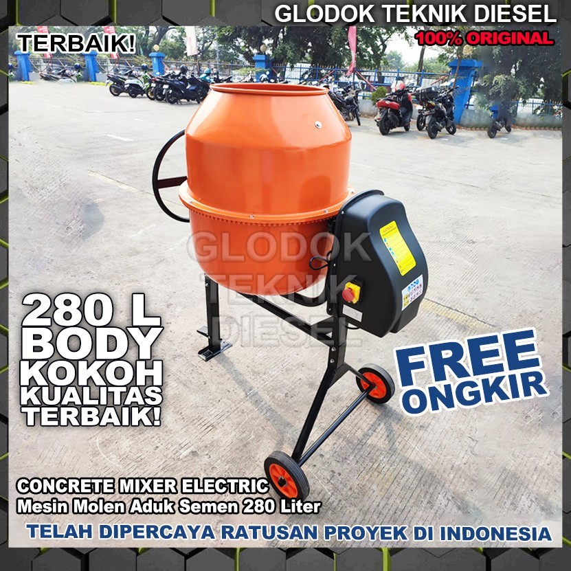 Jual Mesin Molen Listrik Pengaduk Semen 280 Liter Concrete Mixer Electric Machine 280 L Original ...