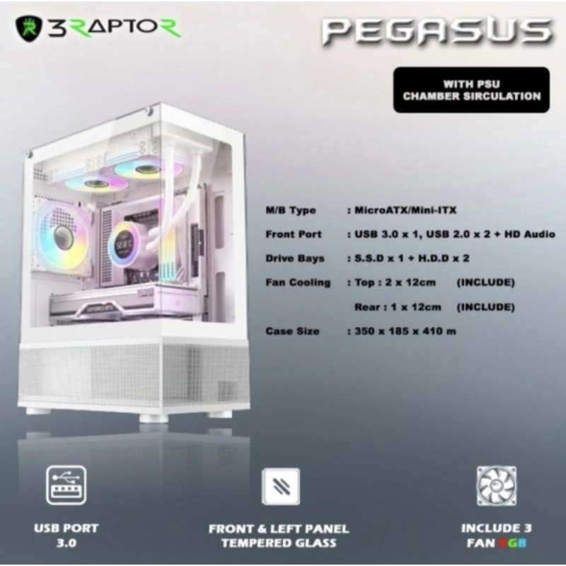 Jual Casing PC 3PowerUp Raptor Pegasus White (Free 3 Fan Casing RGB) | Shopee Indonesia