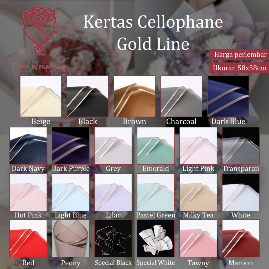 Jual Kertas Cellophane (Gold Line) Flower Wrapping Paper Celophane ...