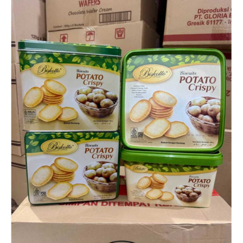 Jual Biskotto Potato Crispy Biskuit Kentang 400gr Kaleng & Box Plastik ...