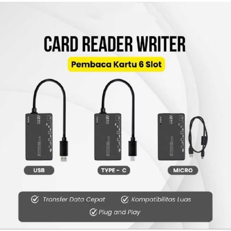 Jual Card Reader Writer Pembaca Kartu 6 Slot HUB Micro/USB/TYPE C/USB 2 ...
