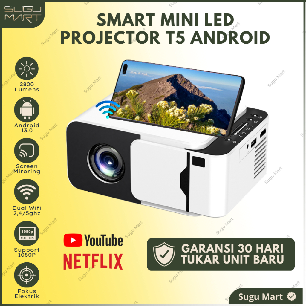 Jual Proyektor Mini Android T5 2800 Lumens 1080P Android 13 1 GB / 8 GB ...