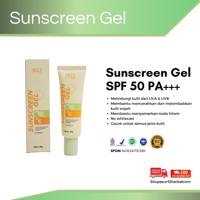 Jual SUNSCREEN GEL SR12 SPF 50 PA+++ Daily Sun Protection | bisa untuk ...