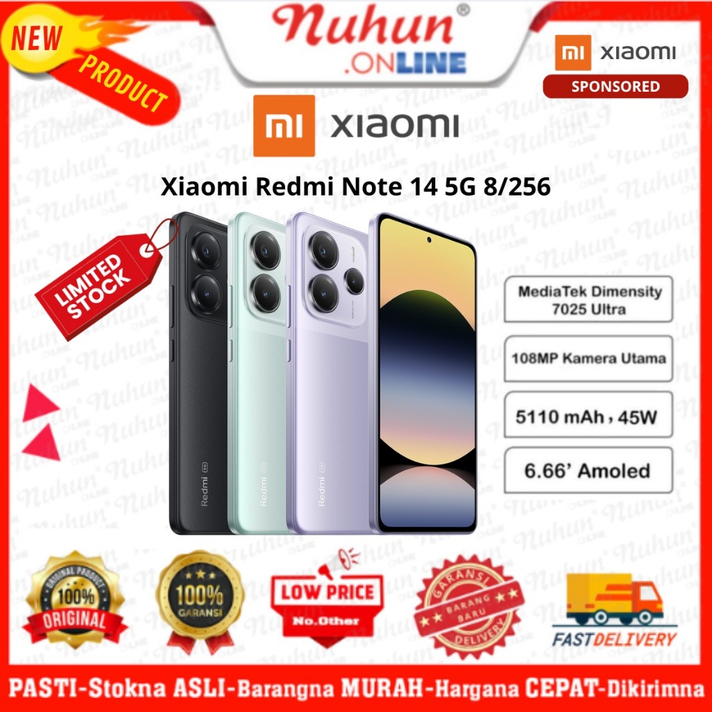 Jual Xiaomi Redmi Note 14 5G 8/256 GB | 108MP AI camera system with OIS ...