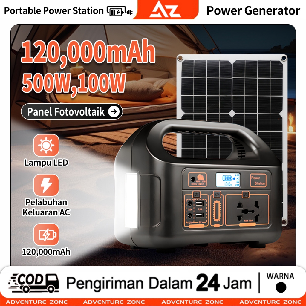 Jual ⭐GARANSI 1 TAHUN⭐Pembangkit Listrik Tenaga Surya Portabel 220V 100W 40800mAh/AC/DC/USB/TYPE ...