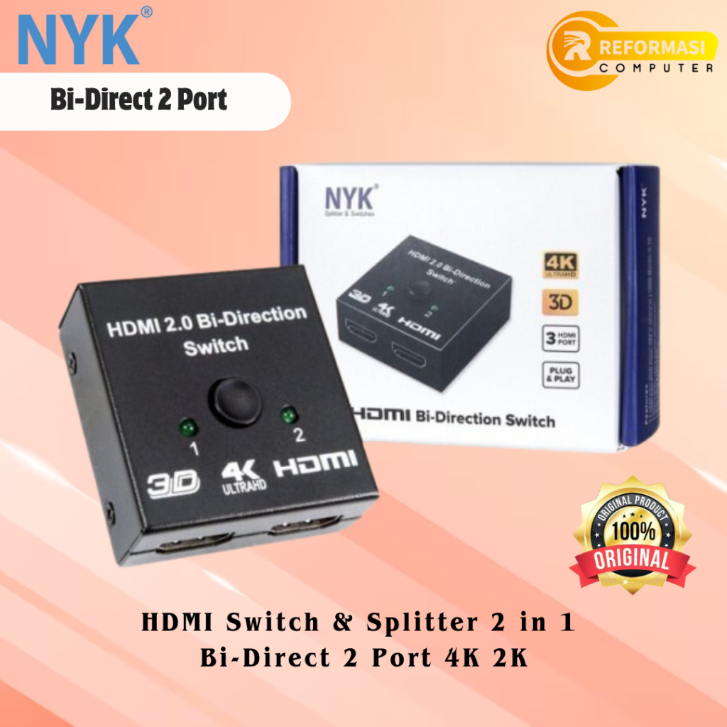 Jual NYK HDMI Switch & Splitter 2 in 1 Bi-Direct 2 Port 4K,2K NYK ...