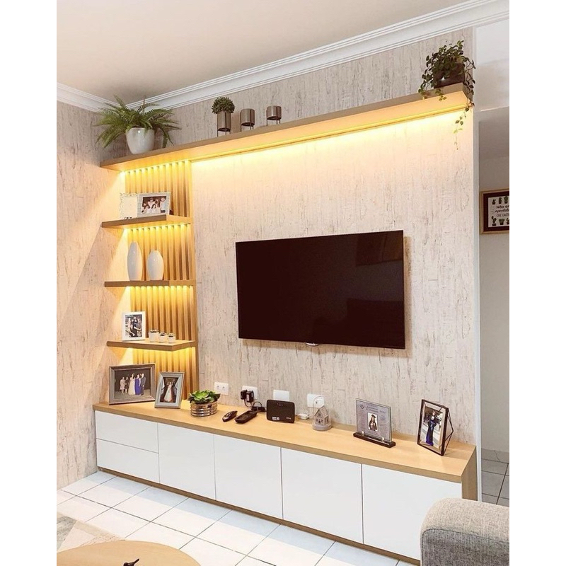 Jual Backdrop tv minimalist bahan blokmin finishing hpl | Shopee Indonesia