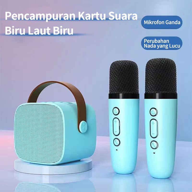 Jual Speaker Bluetooth Karaoke 2 Mic Set Salon Bluetooth bt Mini Speaker karoke With Microphone ...