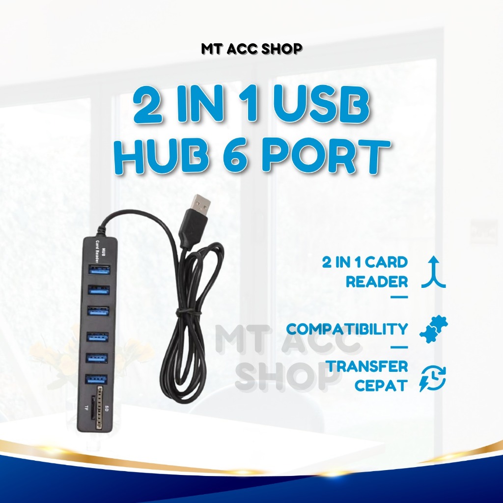 Jual USB HUB 6 PORT CARD READER 2 IN 1 HIGH SPEED TRANSFER DATA ...