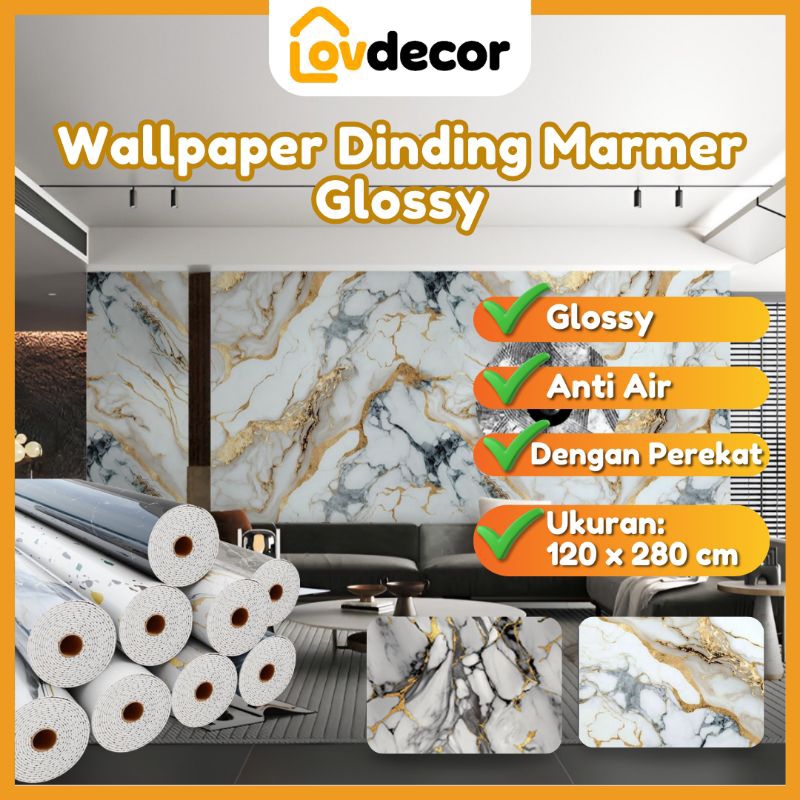 Jual Wallpaper Dinding Marble Glossy 120 x 280 cm PVC Foam / Stiker ...