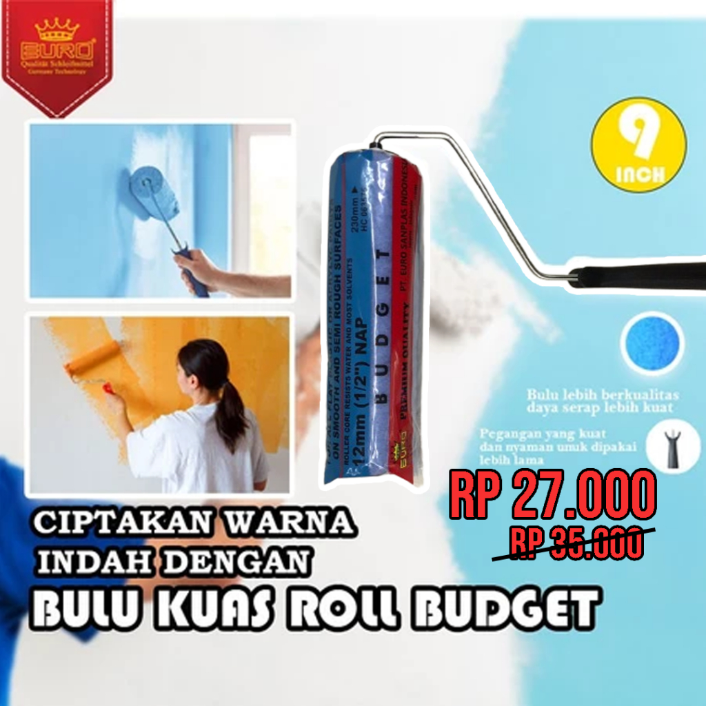Jual Kuas Roll euro BUDGET besar cat tembok 9 inch 230MM 1set gagang ...