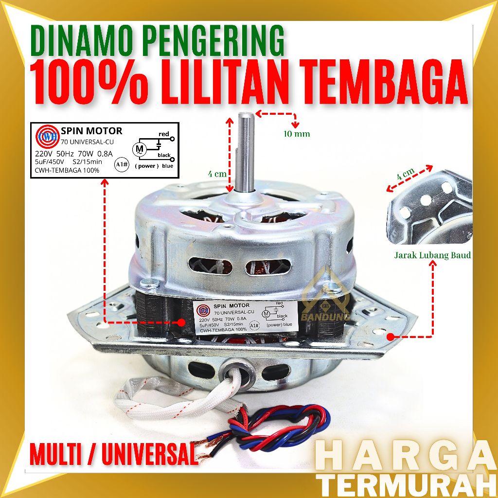 Jual DINAMO SPIN PENGERING MESIN CUCI 2 TABUNG MULTI UNIVERSAL 70WATT HANVAN | MOTOR DINAMO ...