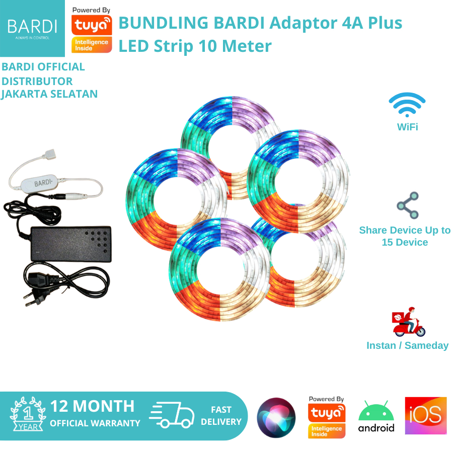 Jual BARDI Bundling 5 LED Strip RGBWW Wifi 2m & Adaptor 10M 4A - Lampu ...