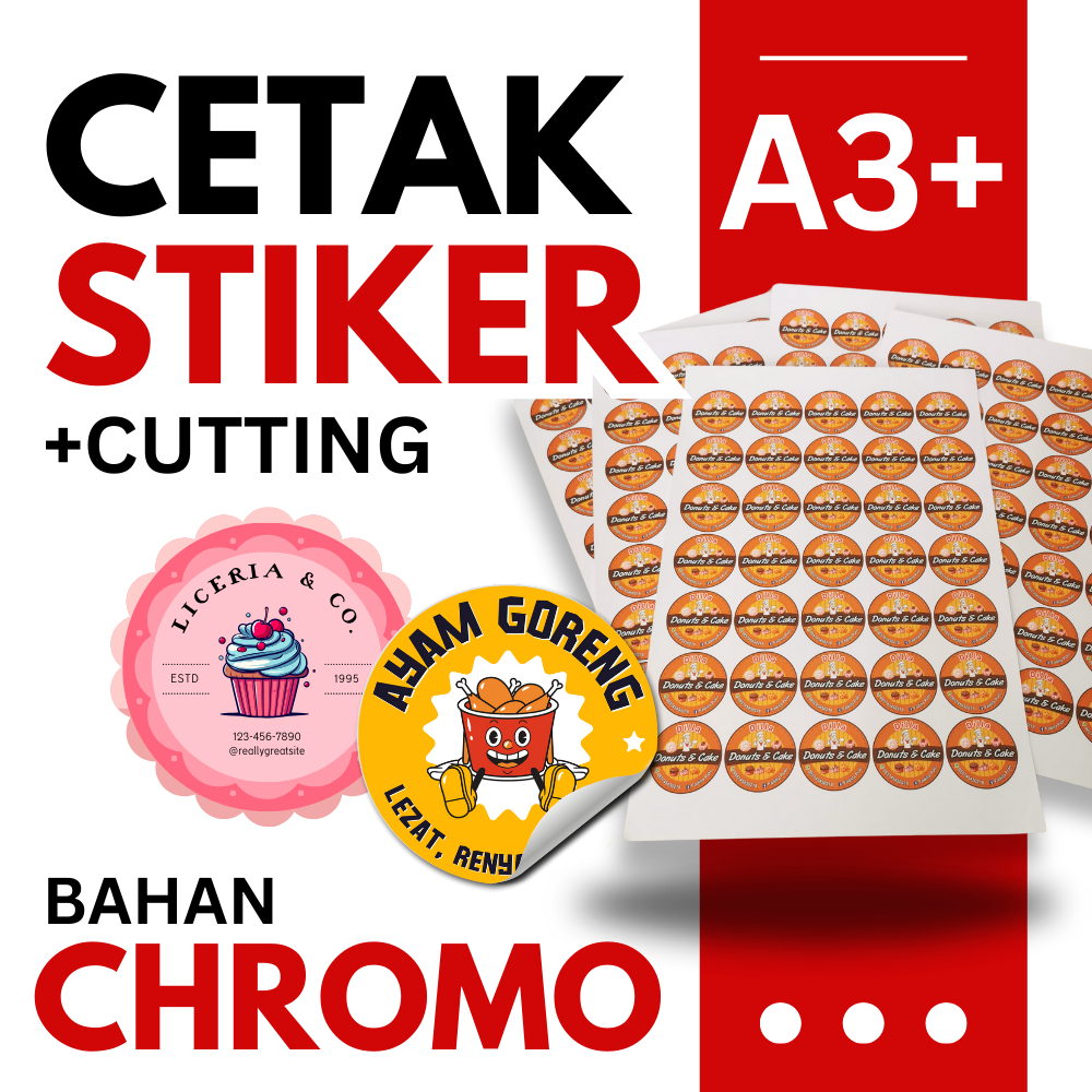 Jual Cetak Sticker / Stiker A3+ Cutting - Bahan Chromo / Bontax ...
