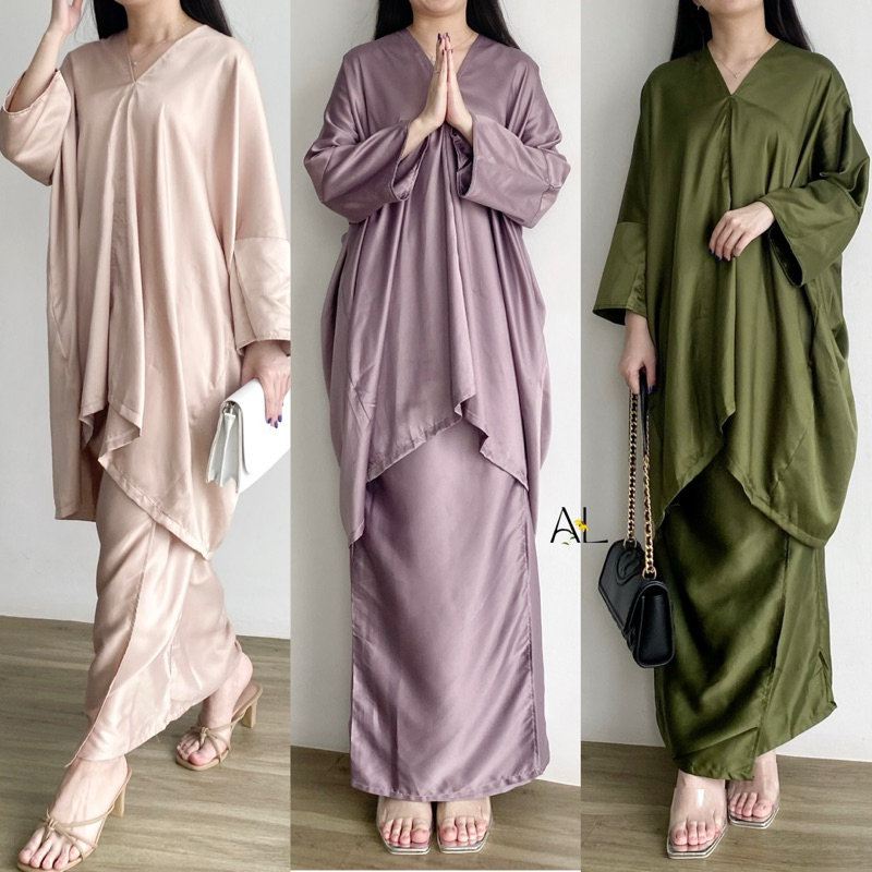 Jual MALIKA SET - ONE SET WANITA LEBARAN - SETELAN DRESS SATIN ...