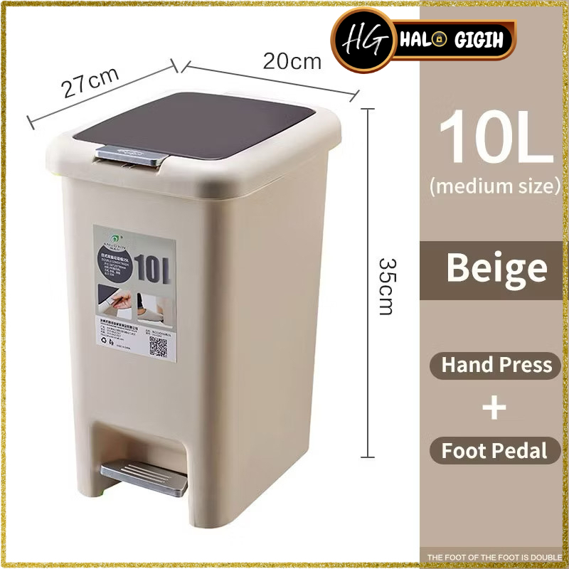 Jual Tempat Sampah Injak 8L /10L/15L/20L Tong Sampah Plastik Tertutup Trash Bin Kotak Sampah ...