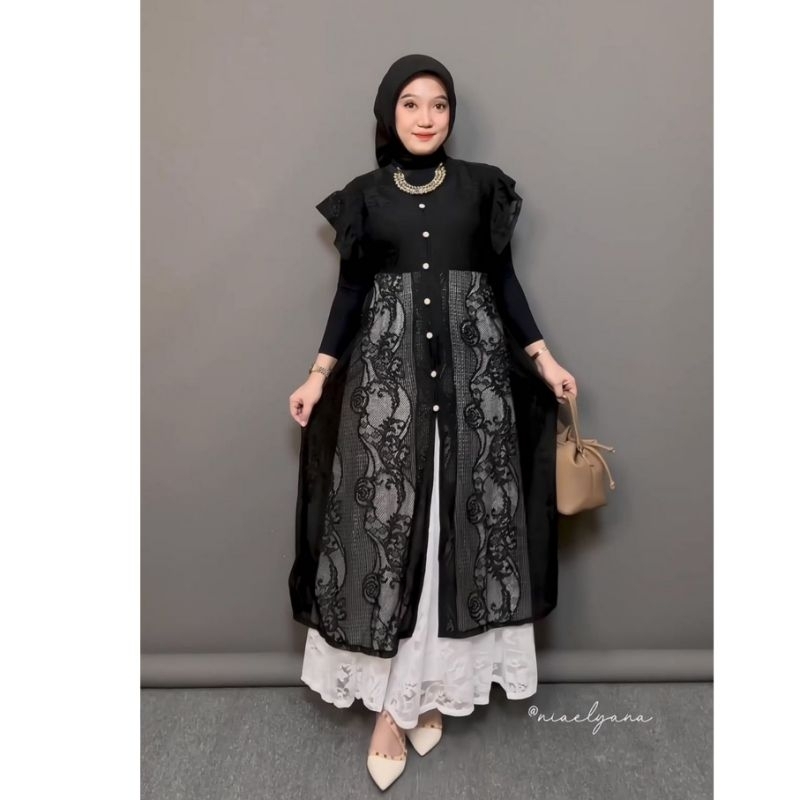 Jual Nexa Outer Brukat Cardigan Brokat Lengan Pendek Ruffle atasan ...