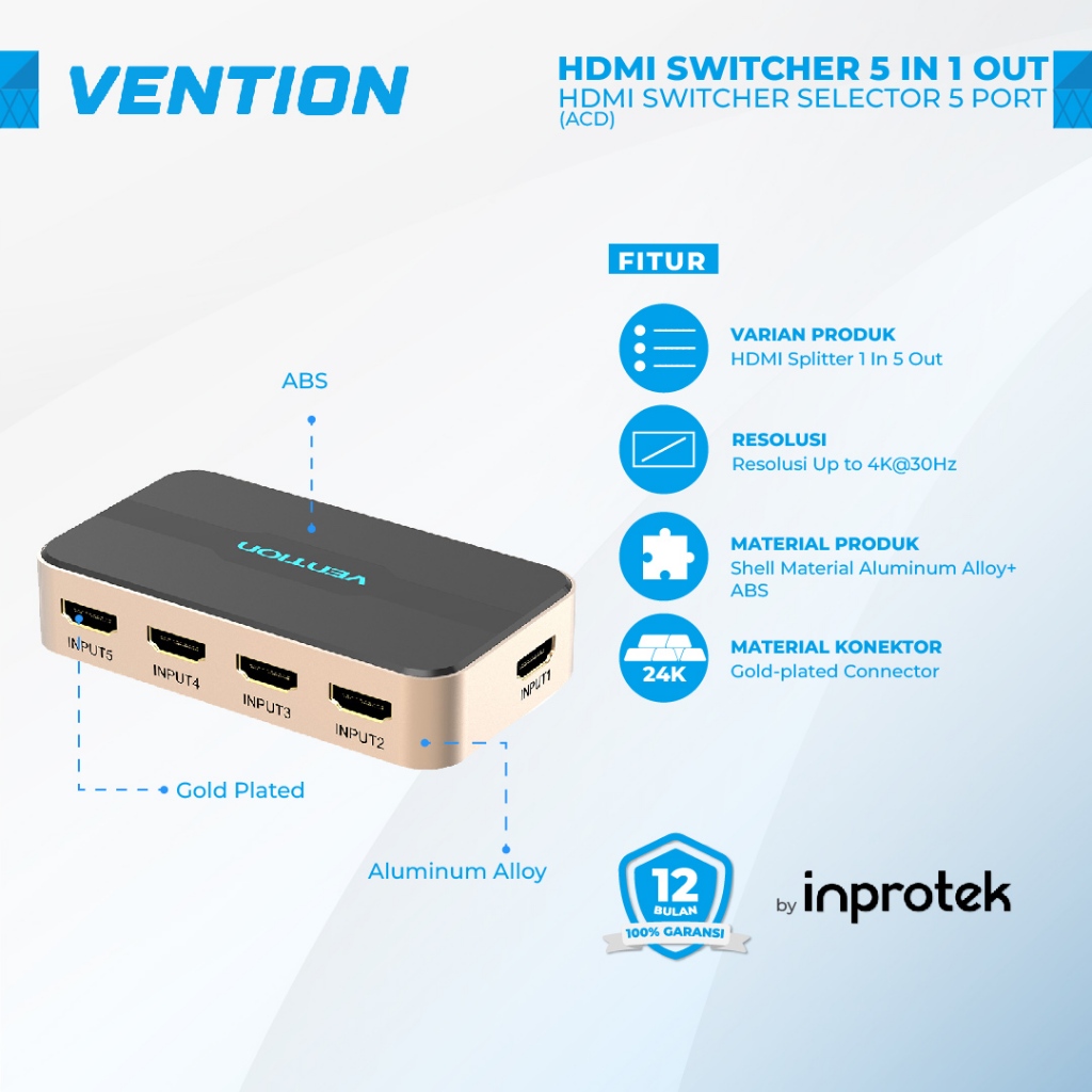 Jual Vention HDMI Switcher (5 in 1 Out) Full HD 3D 4K | Shopee Indonesia