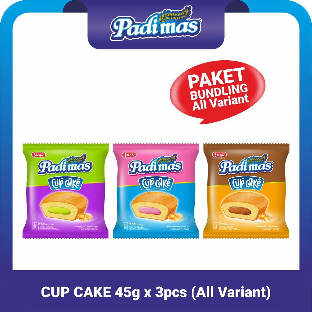 Jual Cup Cake Padimas 45gr dengan 3 pilihan rasa Coklat, Pandan dan ...