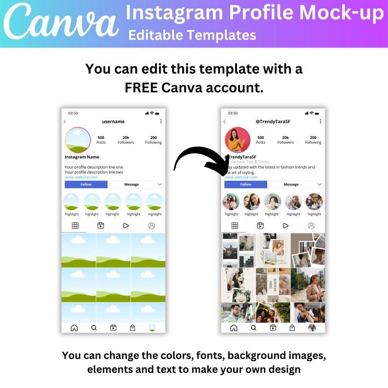 Jual Instagram Profile Mock-up Editable Canva Templates, Social Media ...