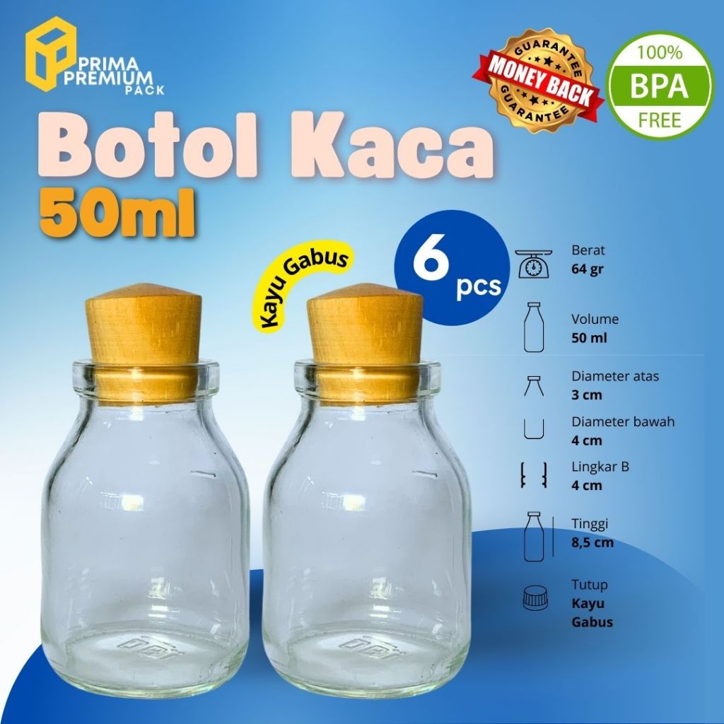 Jual Botol kaca 50ml tutup kayu gabus, Charm Cork, tutup kecil ...