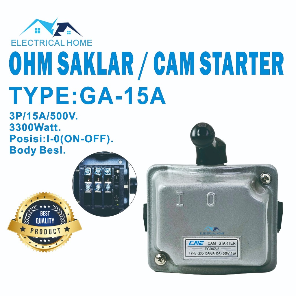 Jual OHM SAKLAR/CAM STARTER/HANDLE BODY BESI GA-15A 3P(I-0) | Shopee Indonesia
