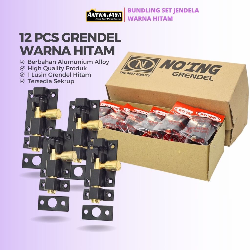 Jual ( 1 BOX ISI 12 PCS ) Grendel Slot 2 inch Hitam Untuk Kunci Jendela ...