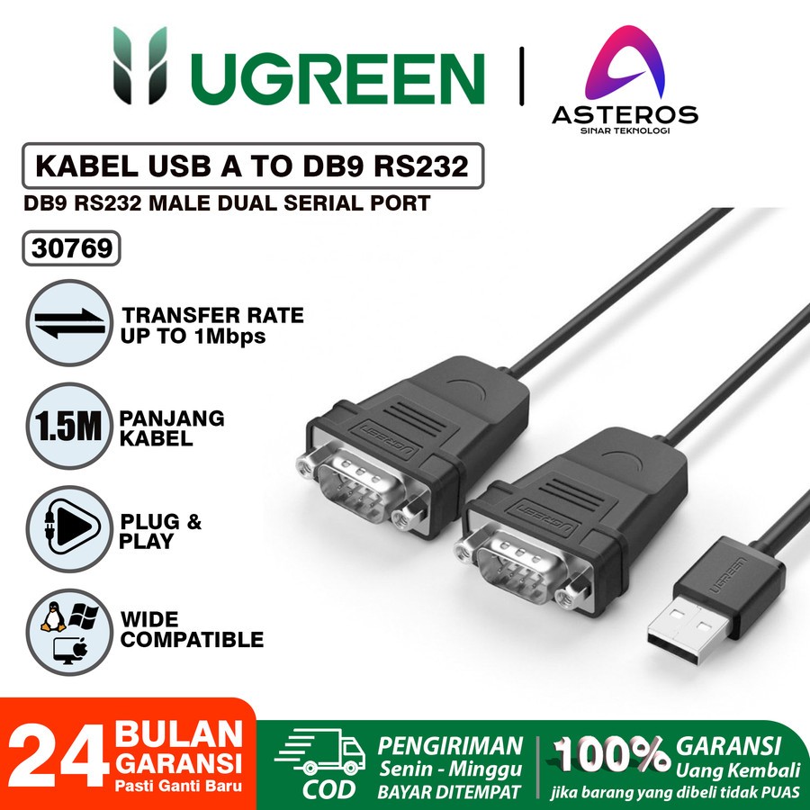 Jual Ugreen Kabel Usb to RS232 / DB9 Male / Female Adapter - 20210 ...