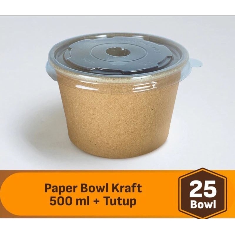 Jual [ISI 25 PCS] Paper Bowl 500ml 650ml 800ml / Paper Bowl + Tutup ...