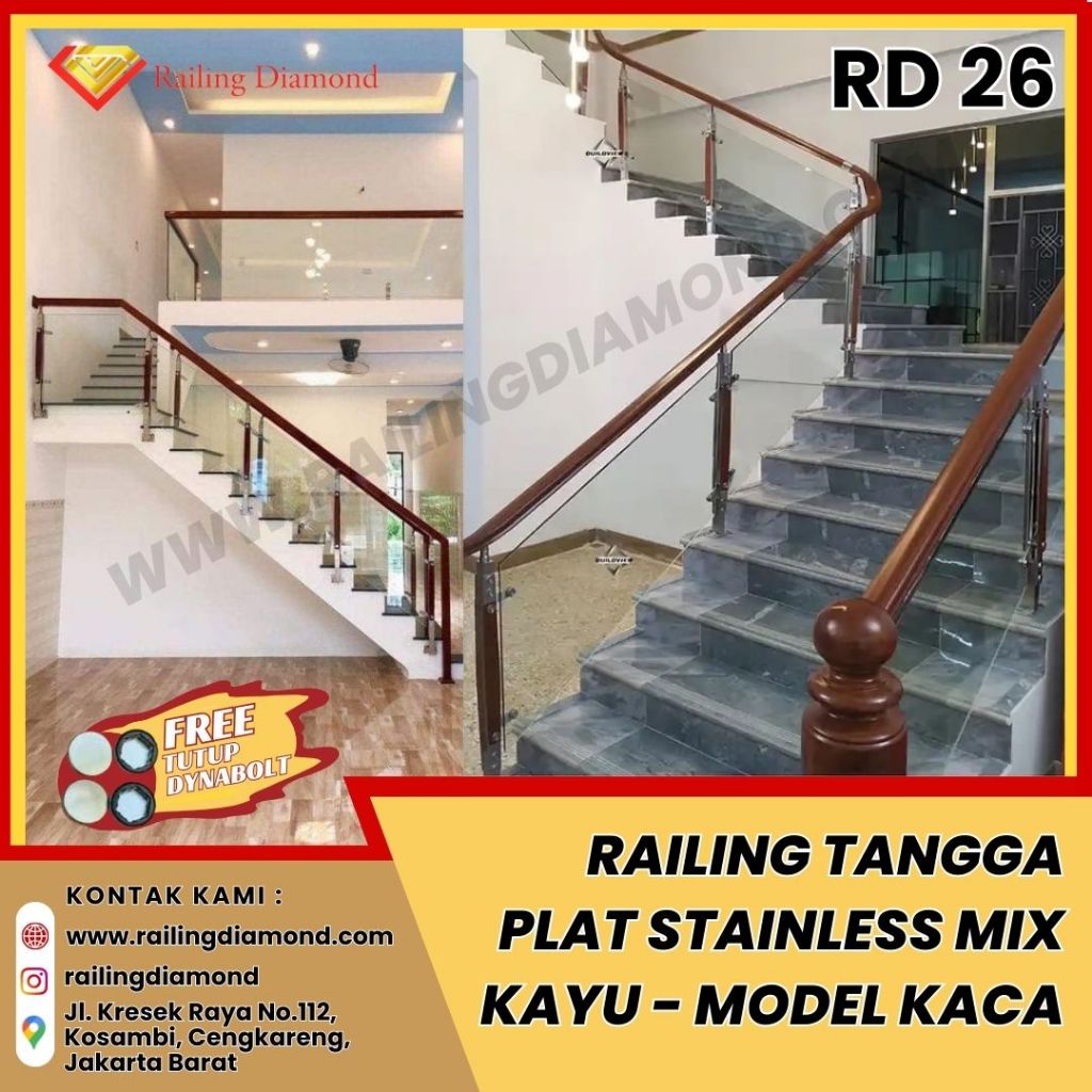 Jual Tiang Railing Tangga Stainless Lapis Kayu RD 26 | Shopee Indonesia
