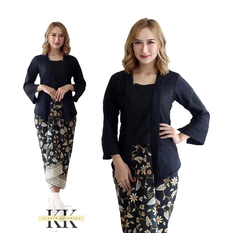 Jual Set kebaya termurah kutubaru brokat plus rok lilit batik model terbaru warna hitam , baby ...