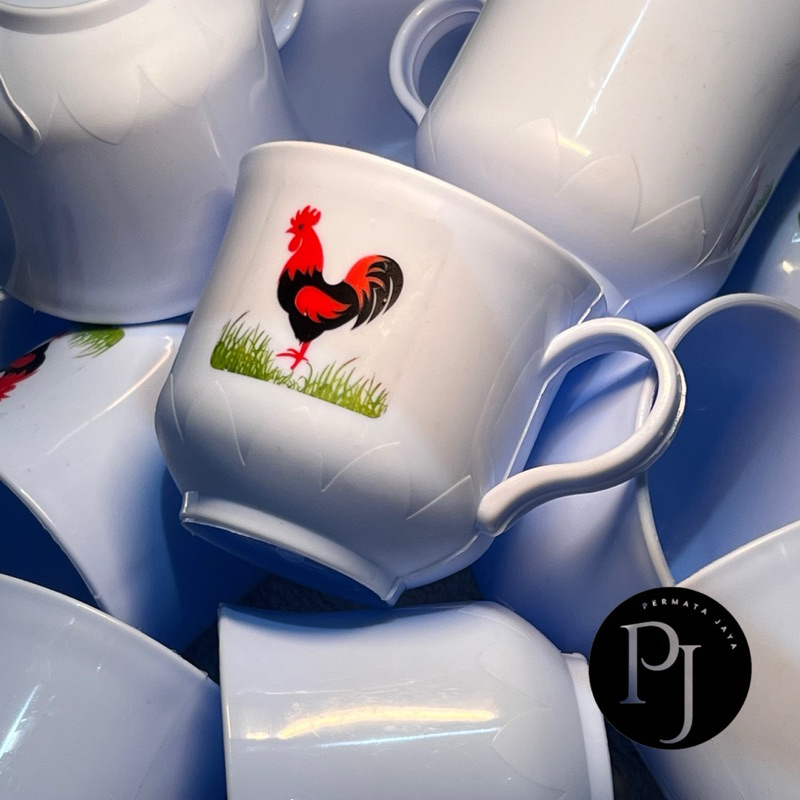 Jual (12 Pcs - BIRU ) Gelas Mug Plastik / Food Grade Cangkir Ayam Jago ...