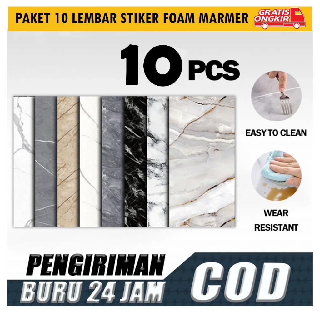 Jual Paket 10 Lembar Wallpaper dinding Vinyl Marble 30 x 60 cm Pvc Stiker | Shopee Indonesia