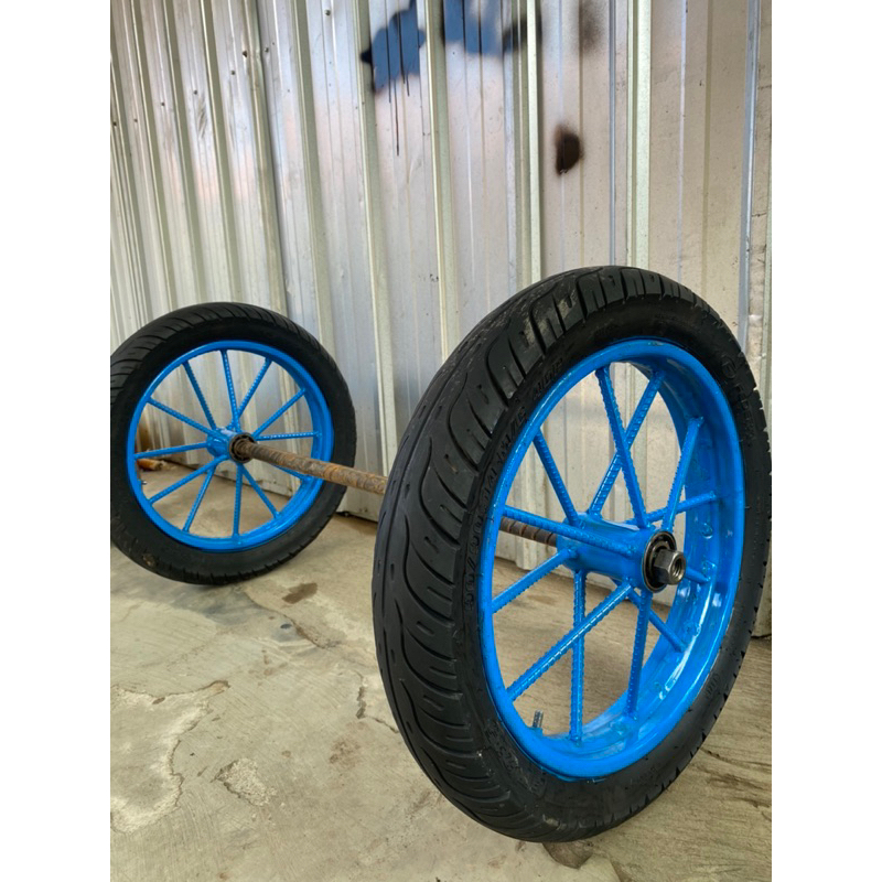 Jual roda gerobak ring 14 satu pasang + as ( bonus klem penjepit ...