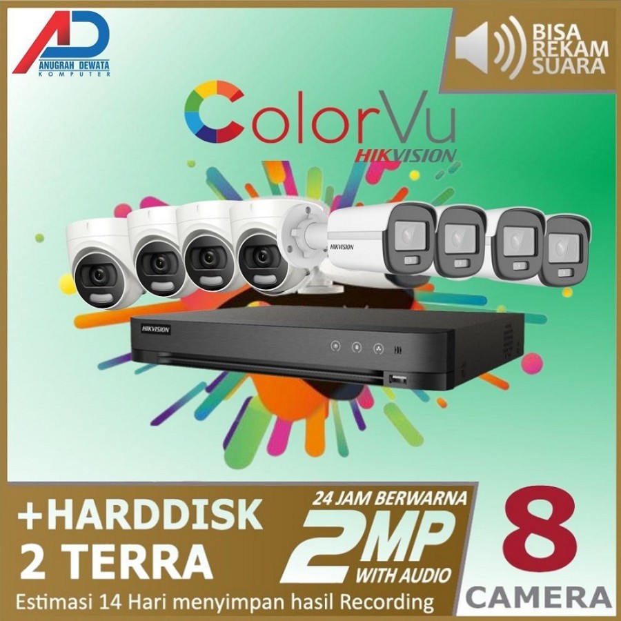 Jual PAKET CCTV HIKVISION 8 CAMERA COLORVU AUDIO 2MP FULL SET | Shopee ...