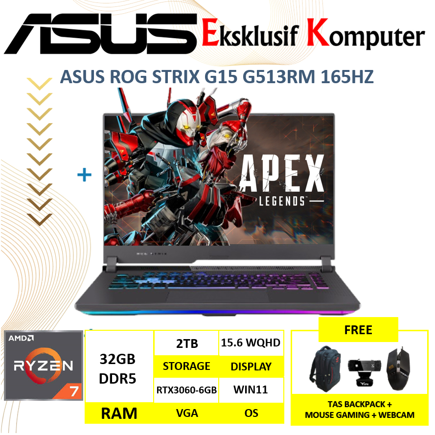 Jual Laptop Gaming Asus ROG Strix G15 G513RM Amd Ryzen 7 6800H 32GB 2TB ...