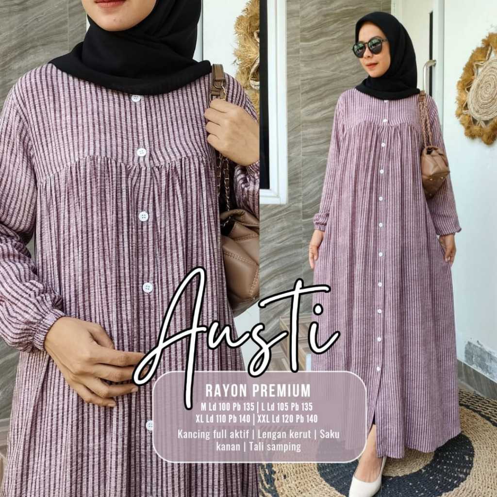 Jual Gamis Rayon Salur line#4 Austi Full Kancing Aktif Bahan Rayon ...
