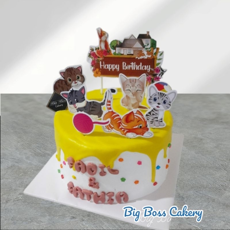 Jual KUE KUCING CAT BIRTHDAY CAKE WITH PAPER TOPPER | Shopee Indonesia