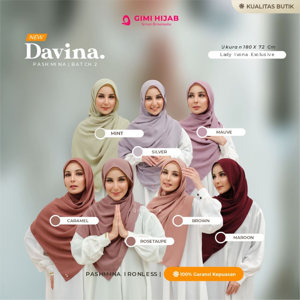 Jual Davina Premium Hijab Pashmina airflow Inner Oval Menutup Leher ...