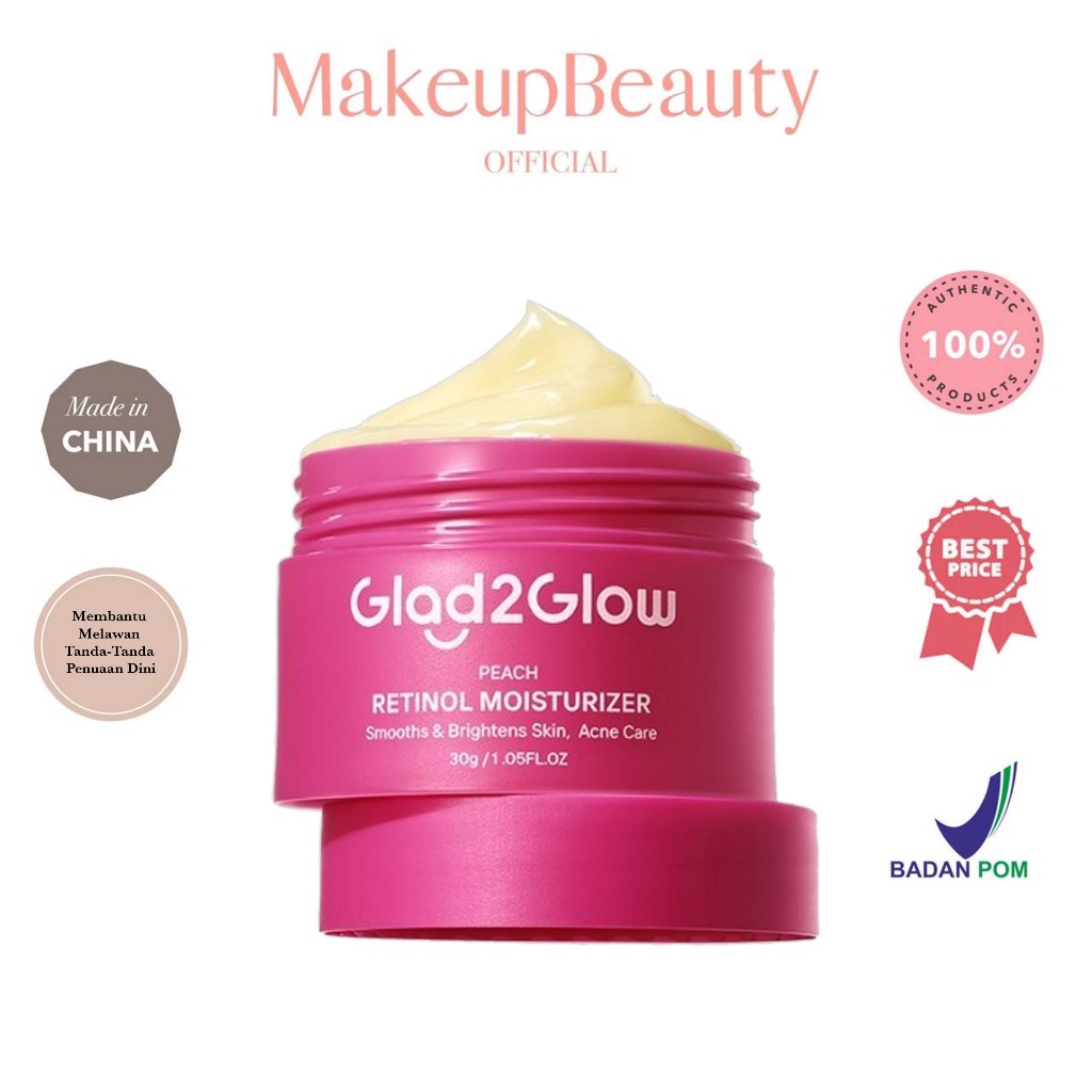 Jual GLAD2GLOW Peach Retinol Moisturizer 30gr - Dengan kandungan ...