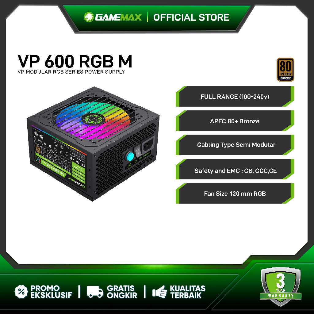Jual Gamemax VP-600 RGB Modular Value Performance Gaming Power Supply | Shopee Indonesia