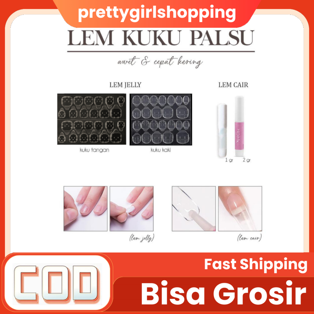 Jual Pretty 24pcs Lem Jelly Kuku Palsu Transparan/Lem Tempel Stiker ...