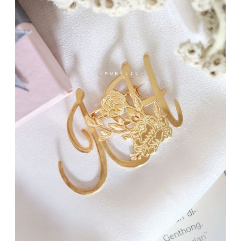 Jual bros custom lapis emas motif mawar bisa request nama kekinian ...