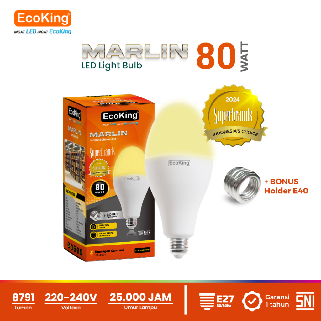 Jual EcoKing Lampu Bohlam LED Non-Mercury Marlin 80W Cahaya Kuning ...