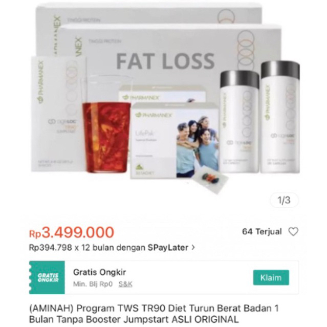 Jual (AMINAH) Program TWS TR90 Diet Turn Berat Badan 1 Bulan Tanpa ...
