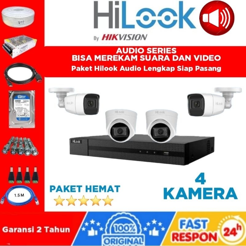 Jual Paket CCTV 4 CH HILOOK AUDIO 2MP 4 Channel LENGKAP Bisa Merekam Suara Dan Video | Shopee ...