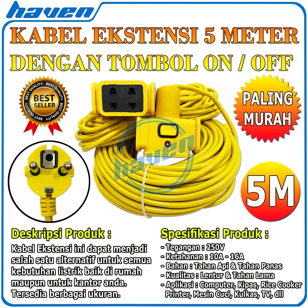 Jual Kabel Ekstensi 5 Meter 1.5 mm Cable Extension Kabel Sambungan ...